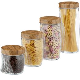 Vorratsgläser 4er Set, je 600, 1000, 1500, 2000 ml, für Müsli, Pasta, Reis, Schraubdeckel Metall, transparent - Relaxdays