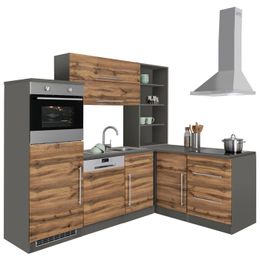 Kochstation Winkelküche KS-Samos, mit E-Geräten, Stellbreite 230 x 170 cm, braun