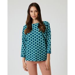 Fiora Blue Kurzarm-Pullover mit Jacquard-Muster