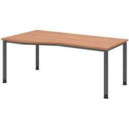 Hammerbacher HS18 höhenverstellbarer Schreibtisch nussbaum Trapezform, 4-Fuß-Gestell grau 180,0 x 80,0/100,0 cm