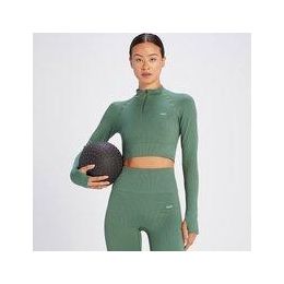 MP Damen TeMPo Rib Nahtloses Croptop mit 1/4-Reißverschluss – Sanftes Kiefergrün - XL