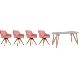 Salesfever Essgruppe, (5-tlg), Tischbreite 160 cm, Stühle 180° drehbar, mit Samtverlours, rosa|weiß