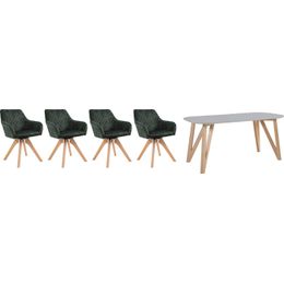 Salesfever Essgruppe, (5-tlg), Tischbreite 160 cm, Stühle 180° drehbar, mit Samtverlours, grün|weiß