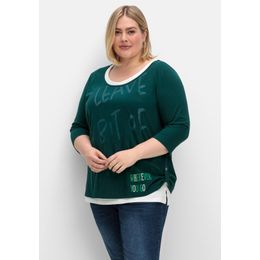 sheego Große Größen: Set aus Top und 3/4-Arm-Shirt mit Ausbrennerdruck, tiefgrün-offwhite, Gr.50