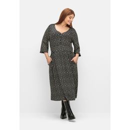 sheego Große Größen: Jerseykleid in Petite Passform, mit Allovermuster, schwarz gemustert, Gr.24