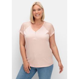 sheego Große Größen: Shirt mit Zipper am Ausschnitt und Ärmeln aus Spitze, rosa, Gr.54