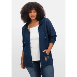 sheego Große Größen: Sweatjacke mit Kapuze, im Denim-Look, dark blue Denim, Gr.52/54