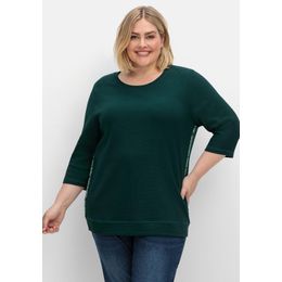 sheego Große Größen: Sweatshirt aus Waffelpiqué, mit Zierband seitlich, tiefgrün, Gr.48/50