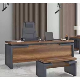 JVmoebel Schreibtischstuhl Braun Grauer Schreibtisch 220x90cm Luxus Tisch Chefschreibtisch Büro (1 St)