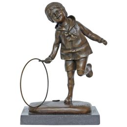 aubaho Skulptur Bronzeskulptur Bronze Figur Junge Hoop Reifen nach Chiparus Antik-Stil