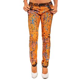 Cipo & Baxx Cipo & Baxx Slim-fit-Jeans Auffällige Hose BA-WD445 in Orange mit Modischen Farbklecksen