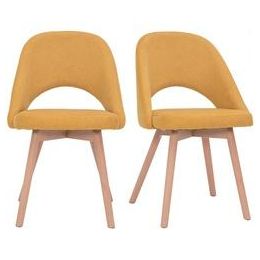 Miliboo Skandinavische Stühle aus senfgelbem Stoff mit Samteffekt und massivem Buchenholz (2er-Set) COSETTE