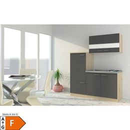 respekta Economy K&uuml;chenzeile KB160ESG 160 cm, Grau mit Pantryauflage