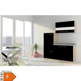 respekta Economy K&uuml;chenzeile KB160ESS 160 cm, Schwarz mit Pantryauflage