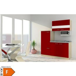 respekta Economy Küchenzeile KB160ESRMI 160 cm, Rot mit Mikrowelle