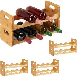 Relaxdays 4 x Weinregal, platzsparende Weinablage für je 8 Flaschen, quer, Flaschenregal aus Bambus, hbt 24 x 47 x 18 cm, natur