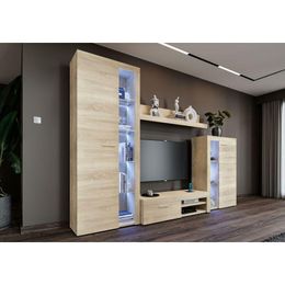FURNIX Mediawand RIVAY Wohnwand TV-Lowboard Highboard Vitrine 4-tlg 270 cm Sonoma