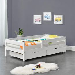 [en.casa] - Kinderbett Borgarnes 90x200 cm mit Rausfallschutz und Schubladen Weiß