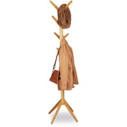 Garderobenständer Bambus, Kleiderständer mit 8 Haken, modernes Tree Design, HxBxT: 179 x 40,5 x 40,5 cm, natur - Relaxdays