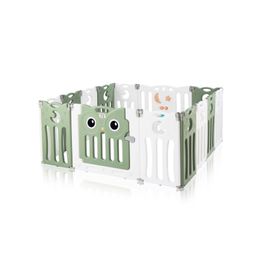 BABY VIVO Laufgitter aus Kunststoff Faltbar 14 Elemente - Eule in Grün