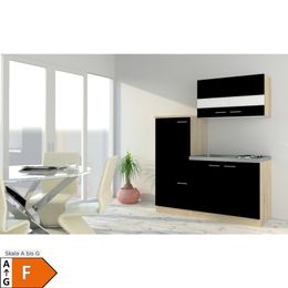 respekta Economy Küchenzeile KB160ESS 160 cm, Schwarz mit Pantryauflage