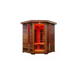 PureHaven Infrarotkabine 150x150x80x95x80 cm aus kanadischem Tannenholz Bluetooth-Soundsystem Lichttherapie in 4 Farben digitale Steuerung