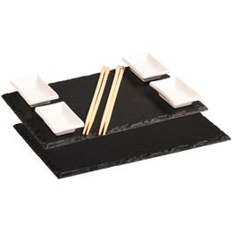 Kesper® Servierplatte (Sushi-Set), Holz, Porzellan, Schiefer, (Set, 8-tlg), mit Zubehör, schwarz