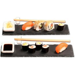 Kesper® Servierplatte (Sushi-Set), Holz, Porzellan, Schiefer, (Set, 8-tlg), mit Zubehör, schwarz