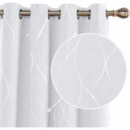 Deconovo - Gardinen Blickdicht Vorhang mit Ösen, 2er Set, 117x229 cm(BreitexHöhe), Grau Weiß - Grau Weiß