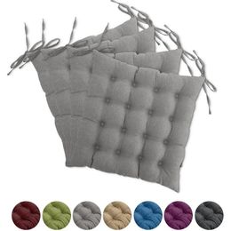 4er Set Sitzkissen Stuhl OekoTex 40x40 cm - grau mittelgrau Sitzauflage Auflage Polster Stuhlkissen Sitzpolster mit Bändern - grau - wometo