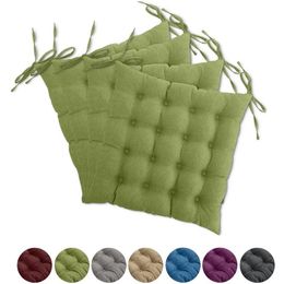 wometo - 4er Set Sitzkissen Stuhl OekoTex 40x40 cm - grün grasgrün Sitzauflage Auflage Polster Stuhlkissen Sitzpolster mit Bändern - grün