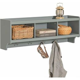 sobuy - FHK28-HG Wandgarderobe Flurgarderobe Kleiderhaken Hängeregal mit 3 Körben und 4 Haken Garderobe Hellgrau bht ca.: 100x35x25cm