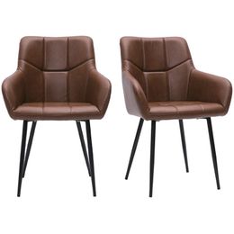 Miliboo Design-Stühle aus braunem Polyurethan und schwarzem Metall (2er-Set) montero - Braun