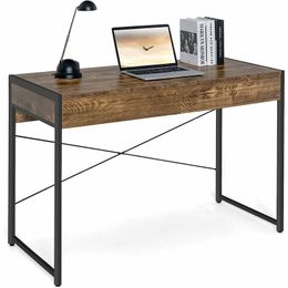 Costway Schreibtisch Computertisch mit 2 Schubladen, Kleiner Bürotisch PC Tisch, Arbeitstisch Officetisch 112 x 48 x 76 cm Rustikales Braun