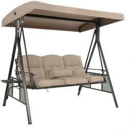 Home Deluxe Hollywoodschaukel descanso Beige - 3-Sitzer, b/h/l 115cm x 195cm x 198cm, inkl. Getränkehalter, Sitz- und Rückenkissen i Gartenliege Gartenlounge