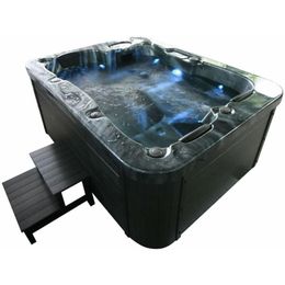Home Deluxe Outdoor Whirlpool - black marble plus Treppe und Thermoabdeckung - Maße 210 x 160 x 85 cm - Inkl. Heizung, 27 Massagedüsen und 9 Lichtquellen i Außen