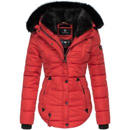 Marikoo Damen Designer Steppjacke Winter Jacke mit edler Kunstpelz Kapuze Lotusbl&uuml;te