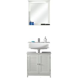 Saphir Badmöbel-Set Quickset 928 2-teilig, Waschbeckenunterschrank mit Spiegel, (2-St), Waschplatz 60cm breit, 2 Türen, Landhaus-Stil, Knopfgriffe, Weiß Glanz, weiß
