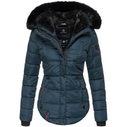 Marikoo Damen Designer Steppjacke Winter Jacke mit edler Kunstpelz Kapuze Lotusbl&uuml;te