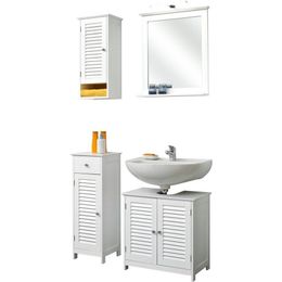 Saphir Badmöbel-Set Quickset 928 4-teilig, Waschbeckenunterschrank mit LED-Spiegel, (5-St), Unterschrank, Hängeschrank, 4 Türen, 1 Schublade, Weiß Glanz, weiß