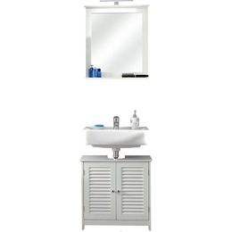 Saphir Badmöbel-Set Quickset 928 2-teilig, Waschbeckenunterschrank mit LED-Spiegel, (3-St), Waschplatz 60 cm breit, 2 Türen, Weiß Glanz, Knopf-Griffe, Bad-Set, weiß