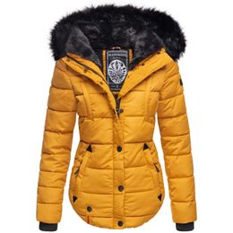 Marikoo Damen Designer Steppjacke Winter Jacke mit edler Kunstpelz Kapuze Lotusbl&uuml;te