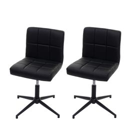 MCW 2er-Set Esszimmerstuhl Cadiz II, K&uuml;chenstuhl, h&ouml;henverstellbar Drehmechanismus ~ Kunstleder schwarz, Fu&szlig; schwarz