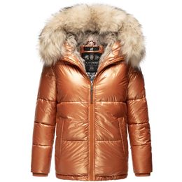 Navahoo Damen Winterjacke Warm Gef&uuml;tterte Steppjacke mit Kunstfellkapuze Tikunaa