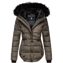 Marikoo Damen Designer Steppjacke Winter Jacke mit edler Kunstpelz Kapuze Lotusbl&uuml;te