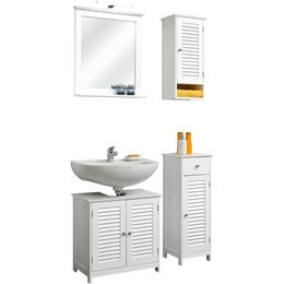 Saphir Badmöbel-Set Quickset 928 4-teilig, Waschbeckenunterschrank mit LED-Spiegel, (5-St), Unterschrank, Hängeschrank, 4 Türen, 1 Schublade, Weiß Glanz, weiß