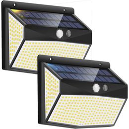 Solar-Außenleuchte 318 led 3 Seiten Solar-Außenlicht 3 Modi IP65 wasserdichte Außenleuchten Solar-Wandleuchte mit Bewegungss 2er-Pack