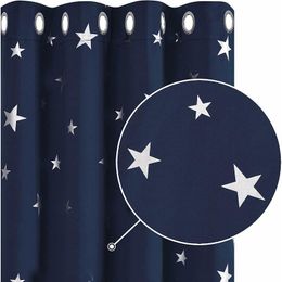 Blickdicht Vorhang Verdunkelungsvorhang Sterne, 2er Set,132x160 cm(BreitexHöhe), Dunkelblau - Dunkelblau - Deconovo