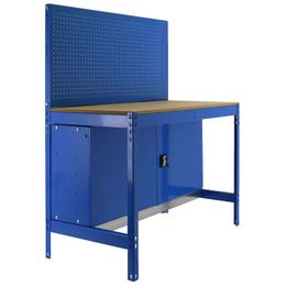 PROREGAL Werkbank BUFFALO mit Werkzeugwand und Schrank HxBxT 84x120x61cm Traglast 600kg Blau - Blau