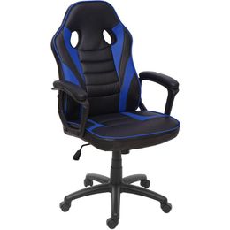 HHG - Bürostuhl 063, Schreibtischstuhl Drehstuhl Racing-Chair Gaming-Chair, Kunstleder schwarz/blau - blue